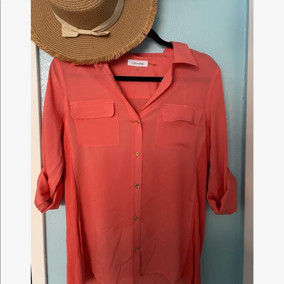 Calvin Klein | Tops | Calvin Klein Salmon Blouse | Poshmark